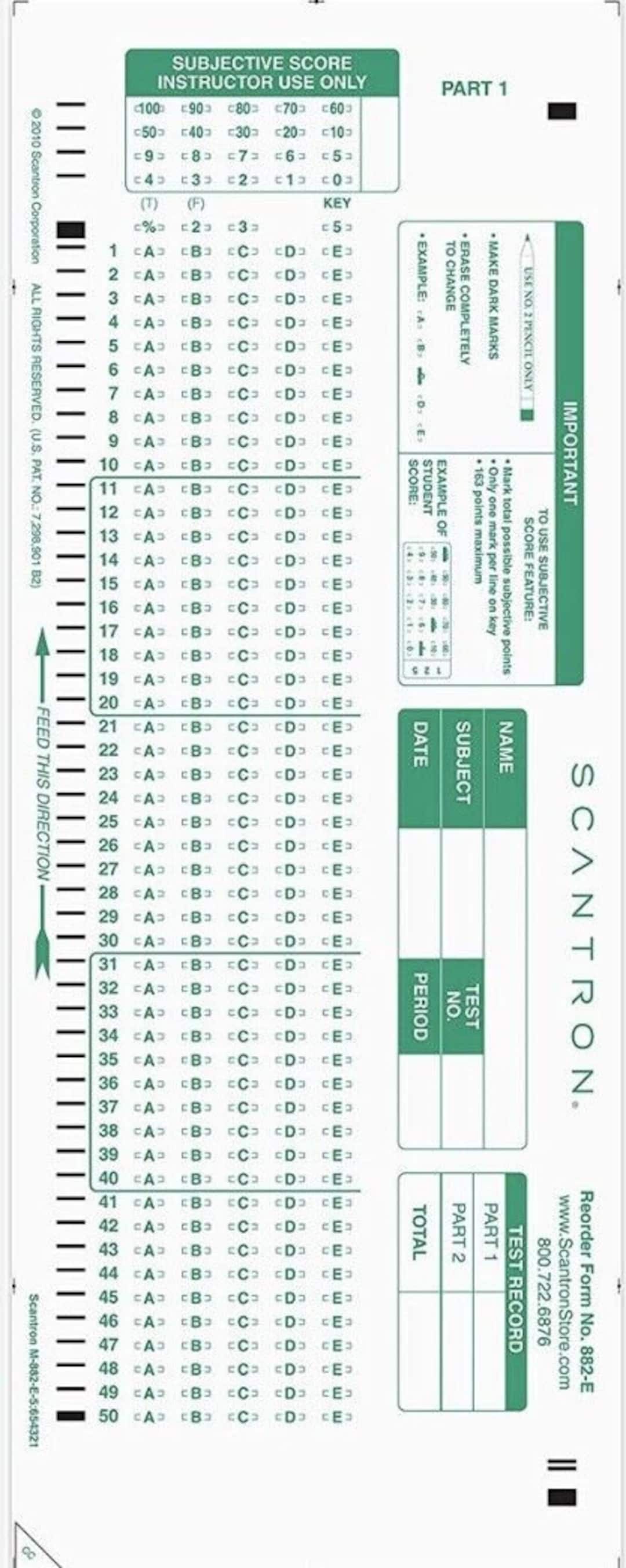 1 Scantron Forms - Genuine 882-E Official Form Test Assessment Fill-in ...