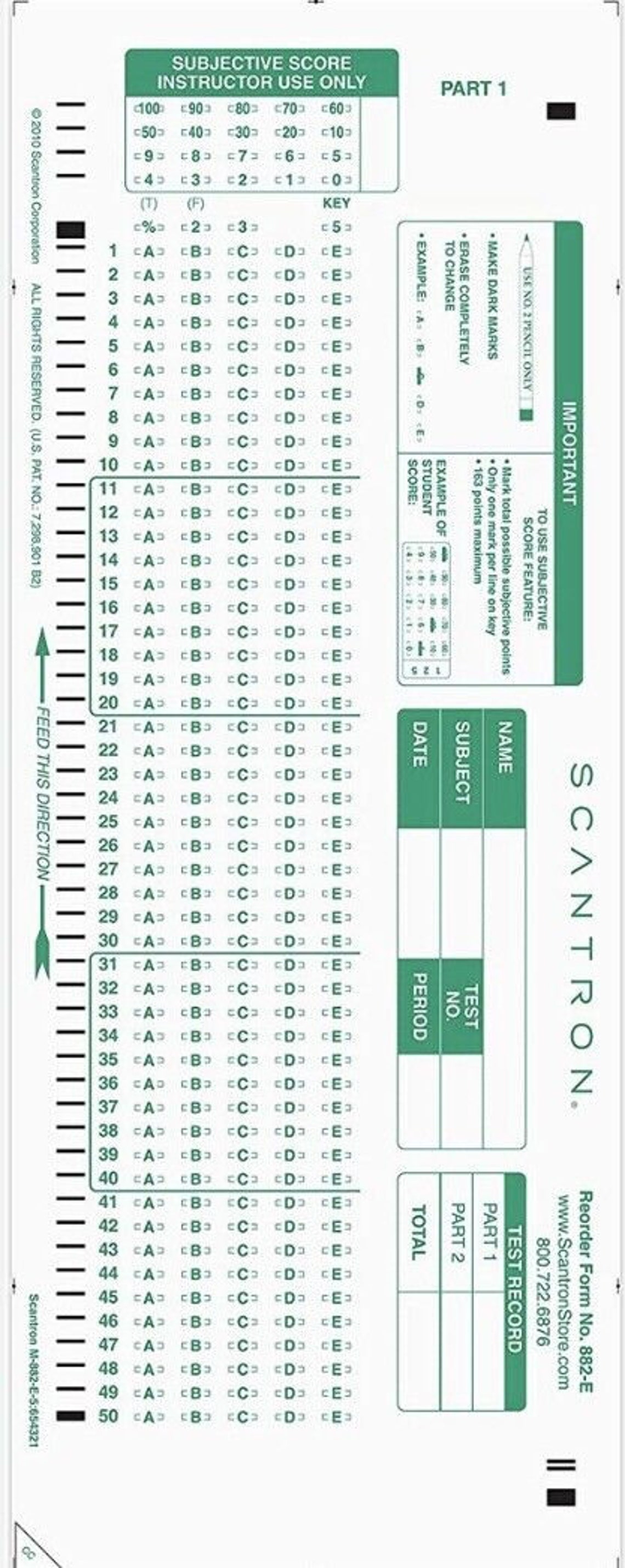 1 Scantron Forms - Genuine 882-E Official Form Test Assessment Fill-in ...