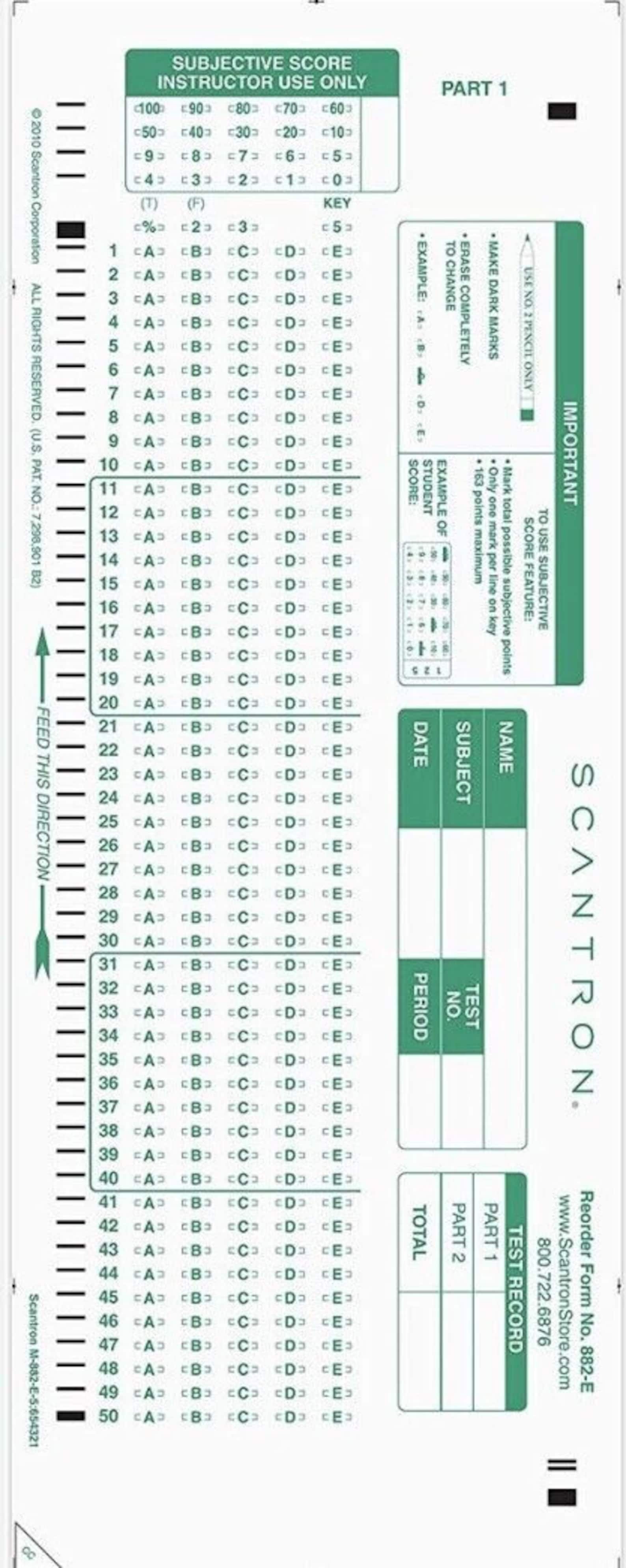 1 Scantron Forms - Genuine 882-E Official Form Test Assessment Fill-in ...