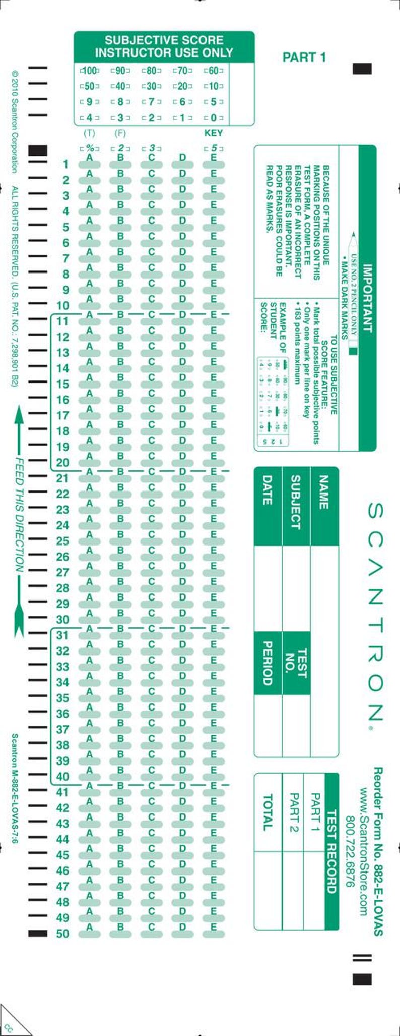 10 Scantron Forms - Genuine 882-E Forms - Etsy