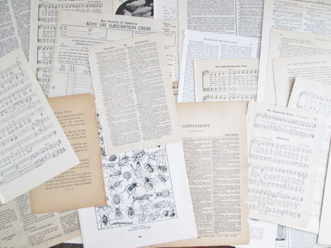Vintage Book Paper Vintage Book Pages 1890-1958 Mixed Lot 36 Pages ...