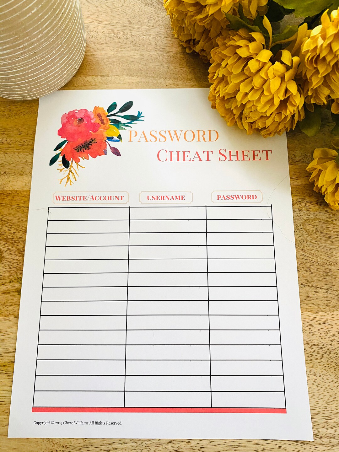 Password Cheat Sheet Printable - Etsy