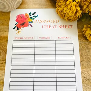 Password Cheat Sheet Printable - Etsy