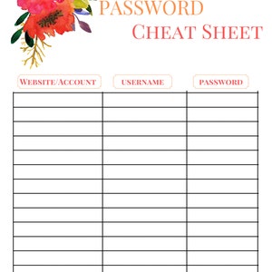 Password Cheat Sheet Printable - Etsy