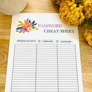 Password Cheat Sheet Printable - Etsy