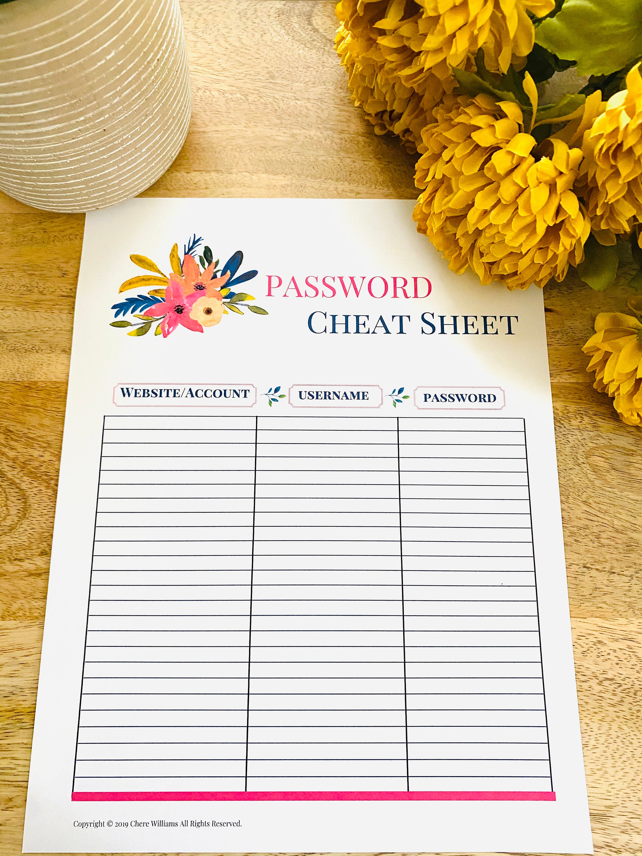 Password Cheat Sheet Printable - Etsy
