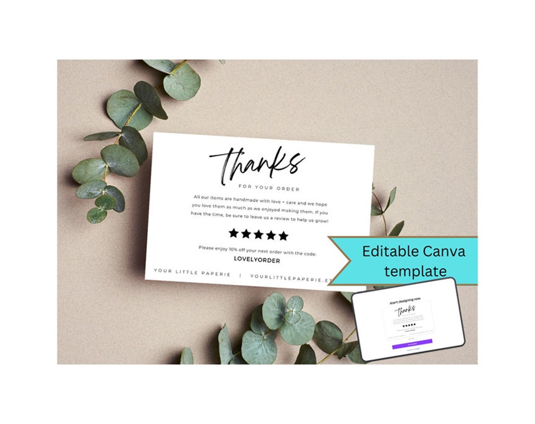 Editable Thanks Cards for Small Business Package Inserts via Canva - Etsy