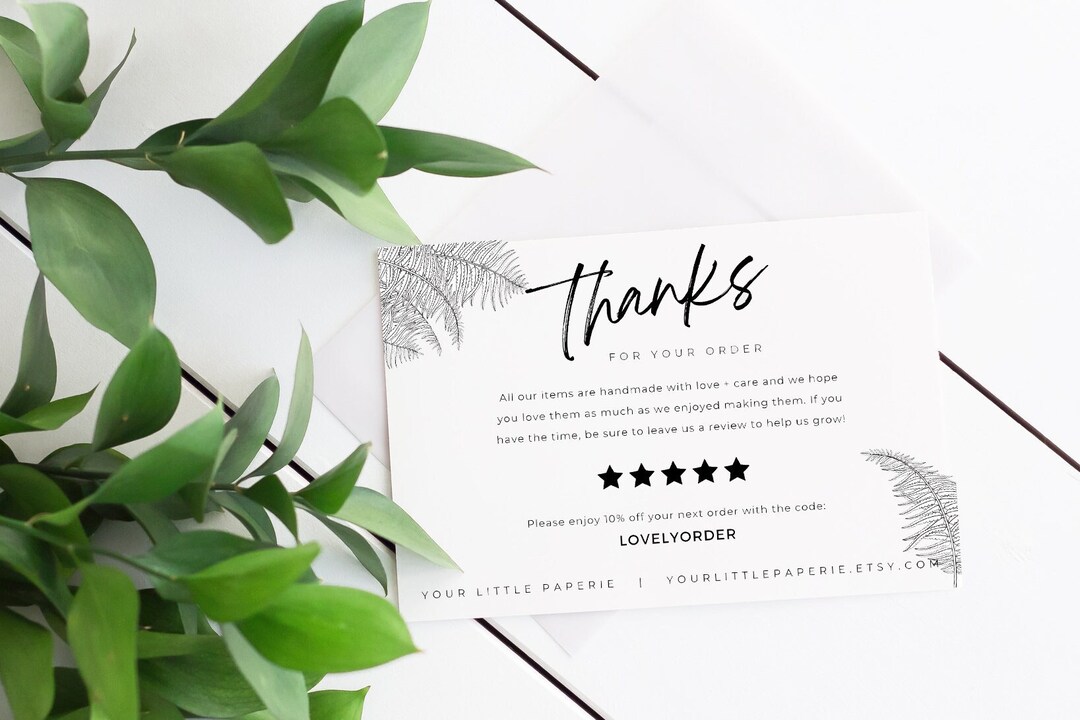 Fern Thanks Cards for Small Business Package Inserts - Etsy