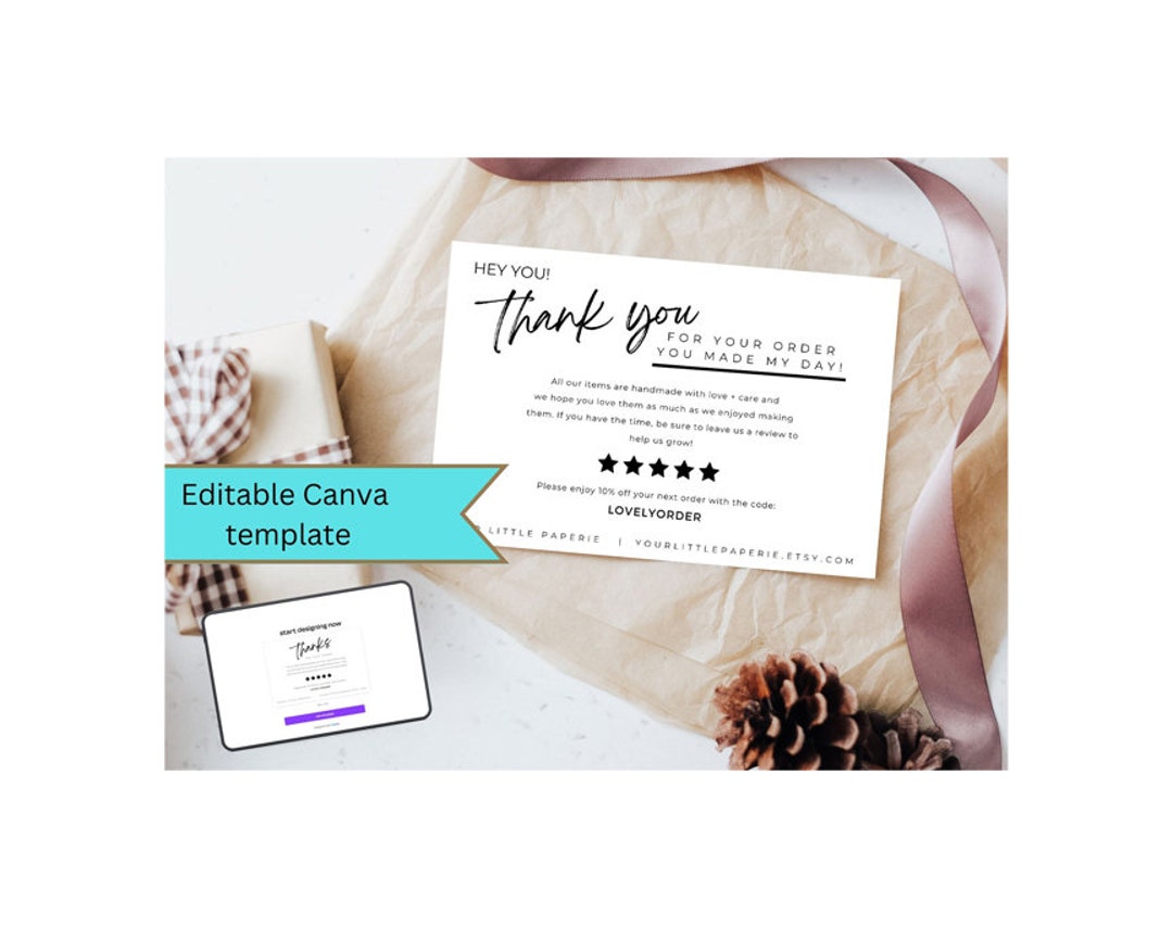 Editable Thank You Cards for Small Business Package Inserts via Canva ...