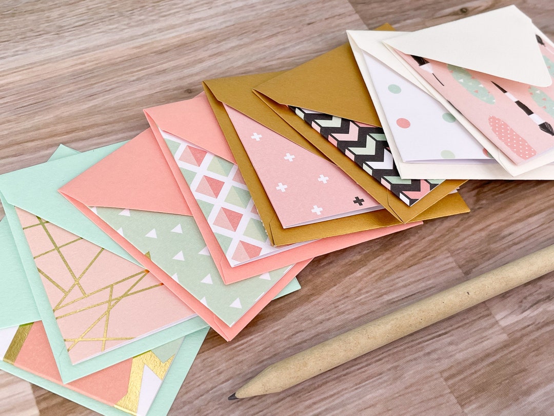Mint Gold and Pink Modern Abstract Mini Cards Set of 8 - Etsy