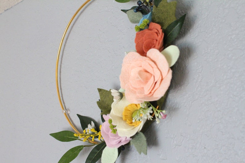 Enchanting Wool Felt Flowers Gold Ring Home Decor Door | Etsy