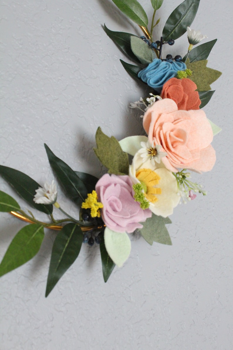 Enchanting Wool Felt Flowers Gold Ring Home Decor Door | Etsy