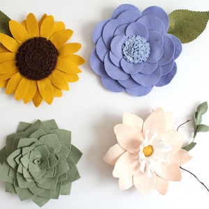 Large Wall Flowers Wool Felt Flower Floral Bloom Nursery Wall Decor ...
