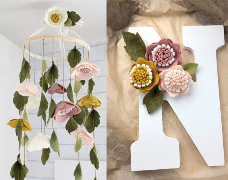 Coordinating Baby Girl Mobile & Monogram Letter Set Nursery | Etsy