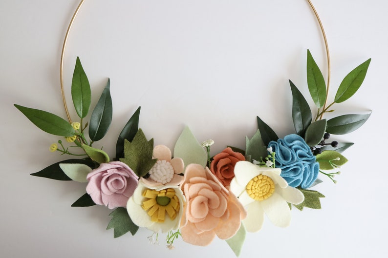 Enchanting Wool Felt Flowers Gold Ring Home Decor Door | Etsy