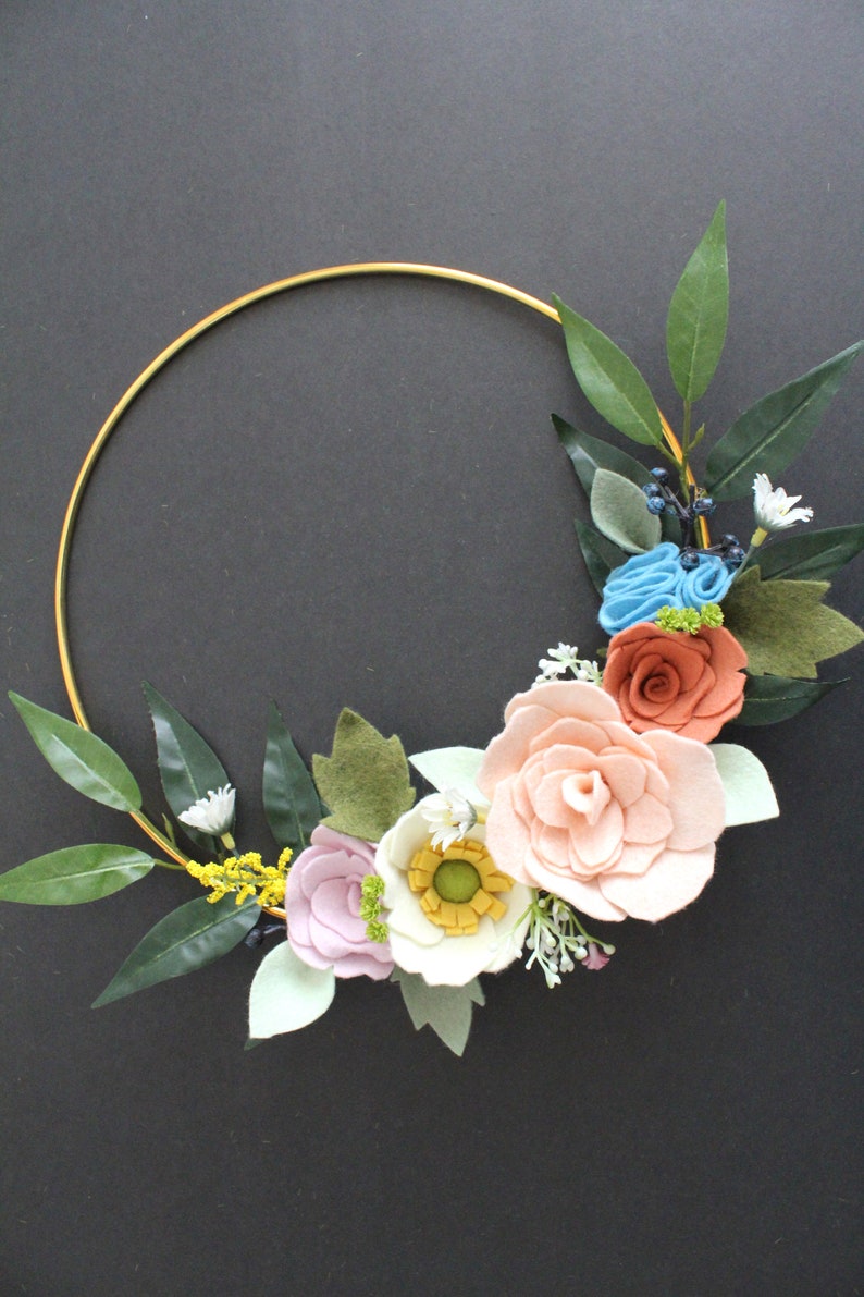 Enchanting Wool Felt Flowers Gold Ring Home Decor Door | Etsy