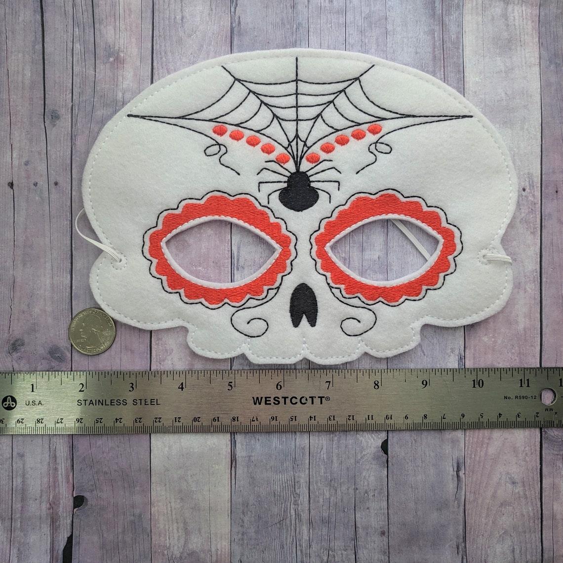 Halloween Sugar Skull Felt Mask Orange & Black Embroidery on - Etsy