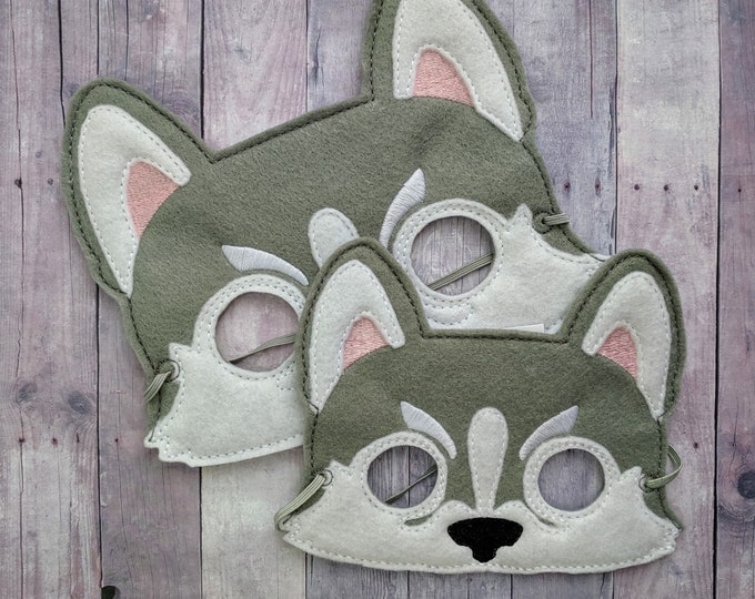 Husky Dog Felt Mask in Choice of 2 Sizes, Embroidered Gray & White ...