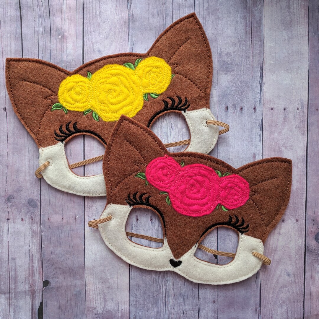 Floral Fox Felt Mask in Choice of 2 Sizes Copper Brown and - Etsy