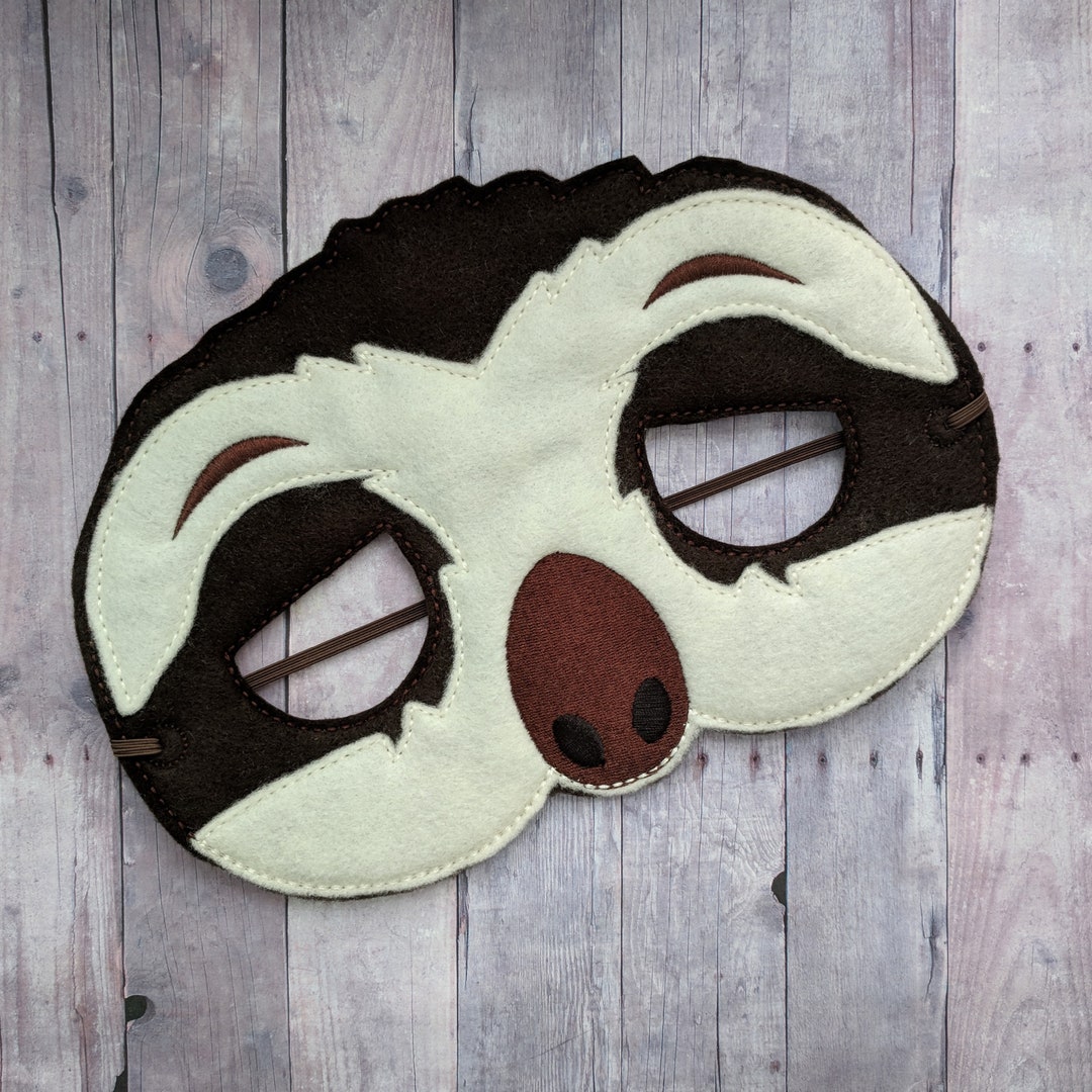Sloth Felt Mask, Dark Gray or Brown & Cream Acrylic Felt With ...
