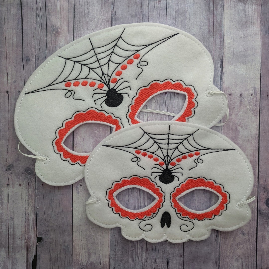 Halloween Sugar Skull Felt Mask Orange & Black Embroidery on - Etsy