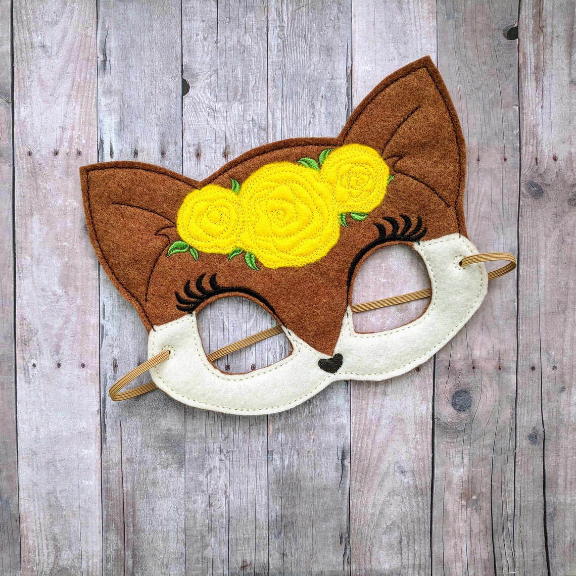 Floral Fox Felt Mask in Choice of 2 Sizes Copper Brown and - Etsy