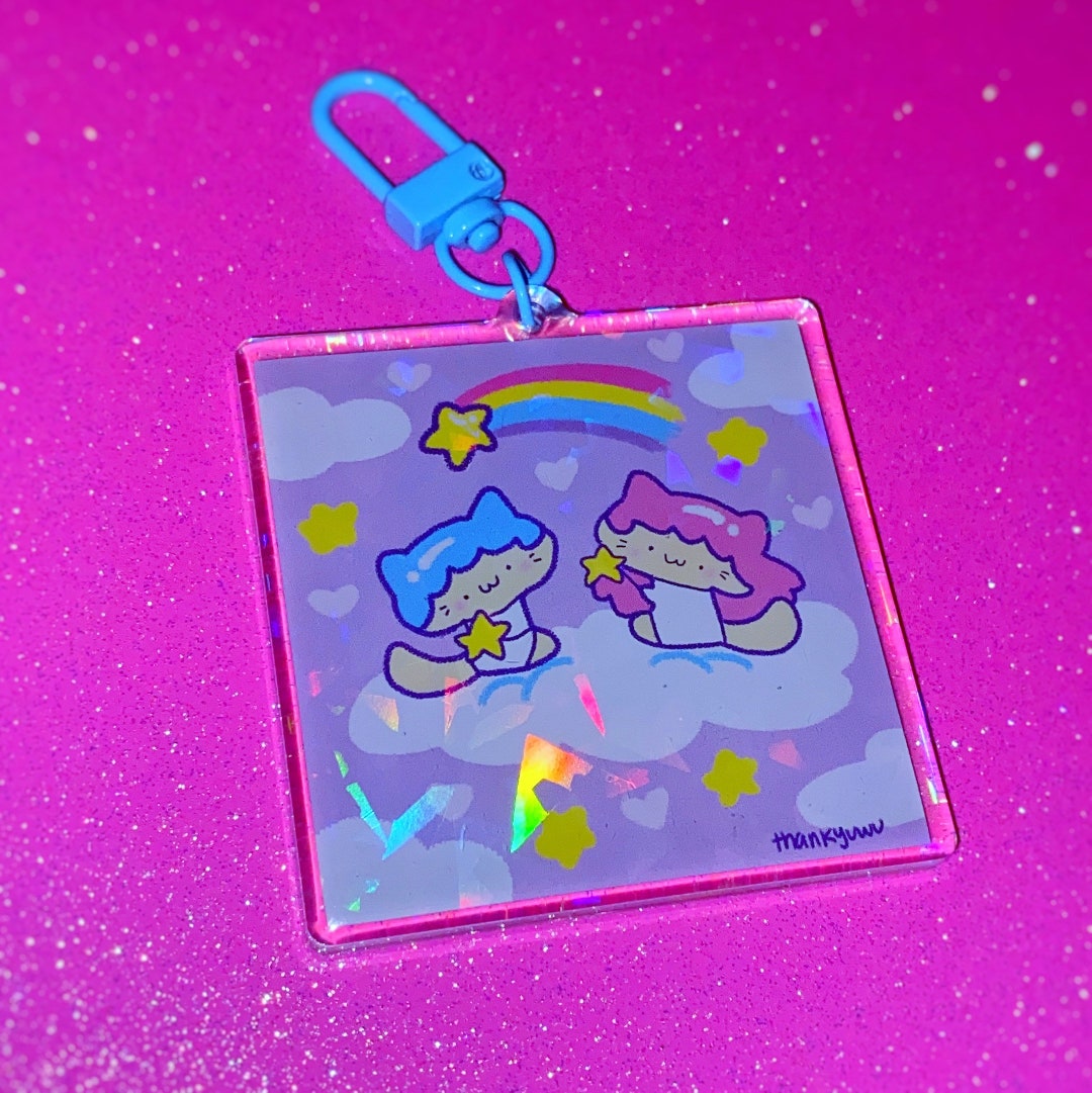 Pastel Twin Kittums Holographic Keychains - Etsy
