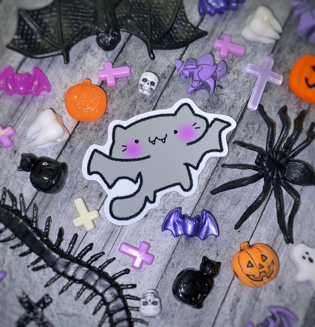 Gray Kittums Cat Bat Vinyl Sticker ! - Etsy