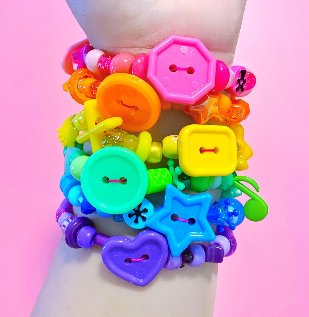 SUPER FUNKY Rainbow Button Bracelets Set of 6 pink Ver - Etsy
