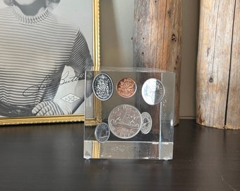 Vintage Encased Penny Lucite Cube Paperweight - Etsy