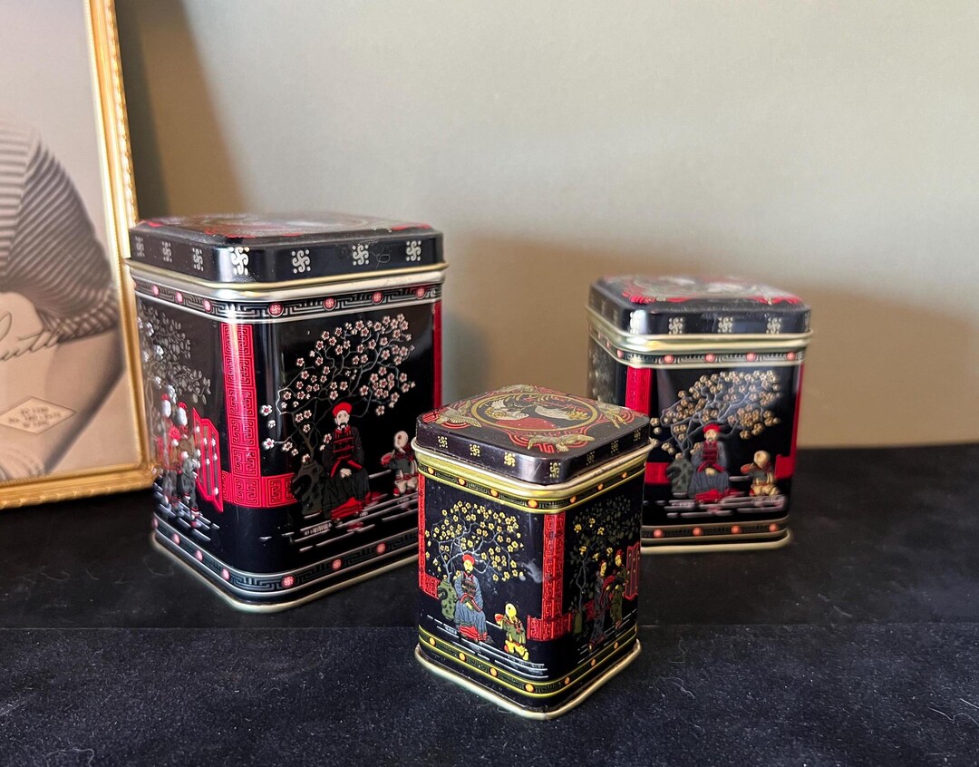 Vintage Set Nesting Tea Tins Chinese Tea Tin Chinoiserie - Etsy