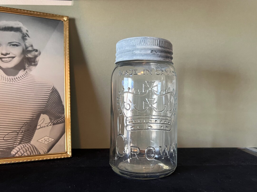 Vintage 1938 Crown Jar Canning Jar One Quart Litre Mason Jar Retro ...