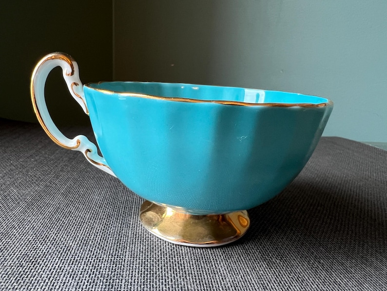 Antique Aynsley Turquoise Tea Cup & Saucer: Hand Painted Cabbage Rose ...