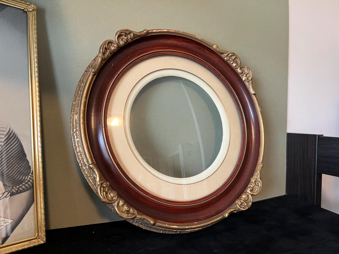 Antique Round Wood & Plaster Needlework Frame With Convex Glass - Etsy