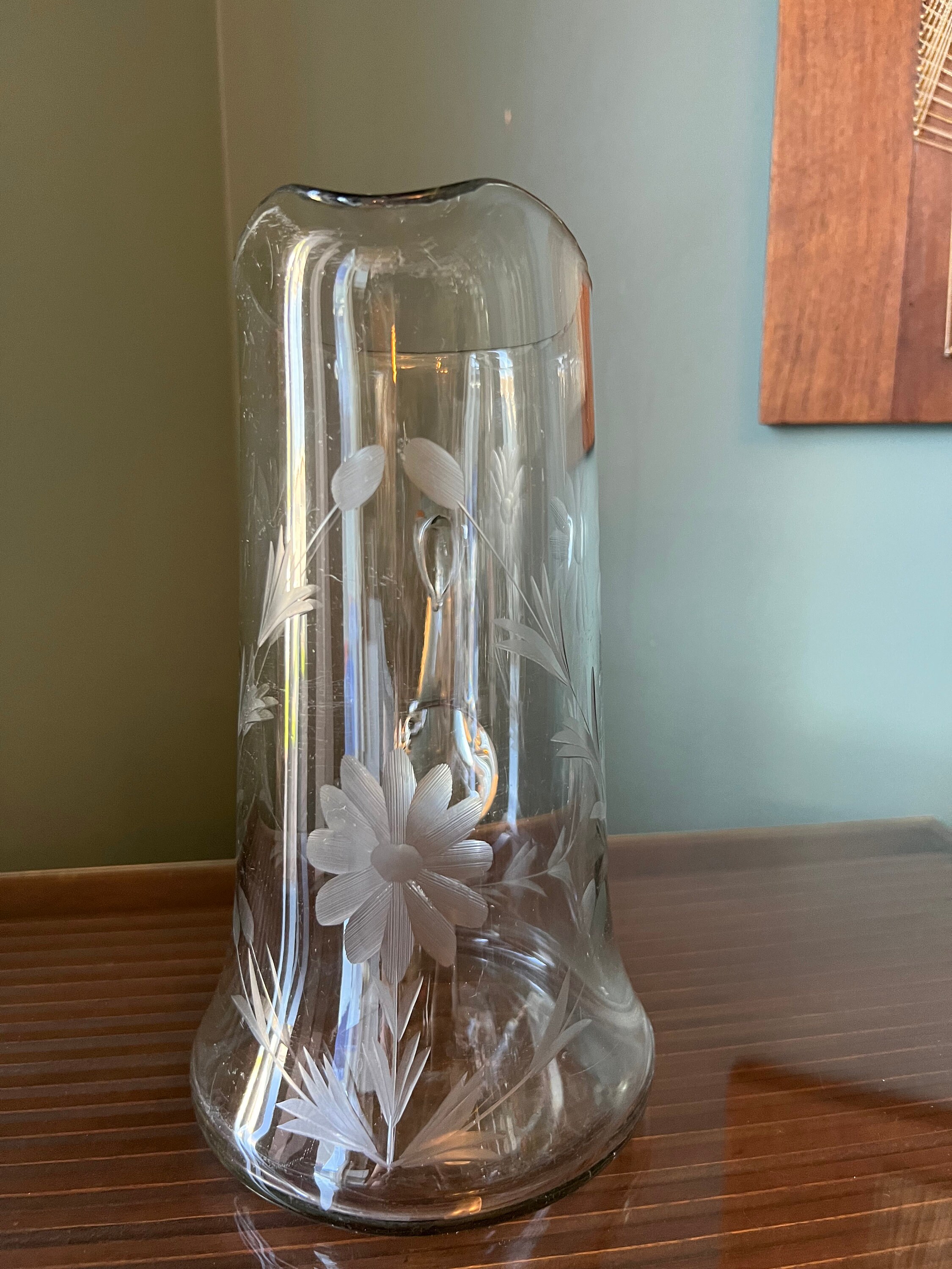 Vintage Etched Glass Pitcher With 12 Point Cornflowers or - Etsy