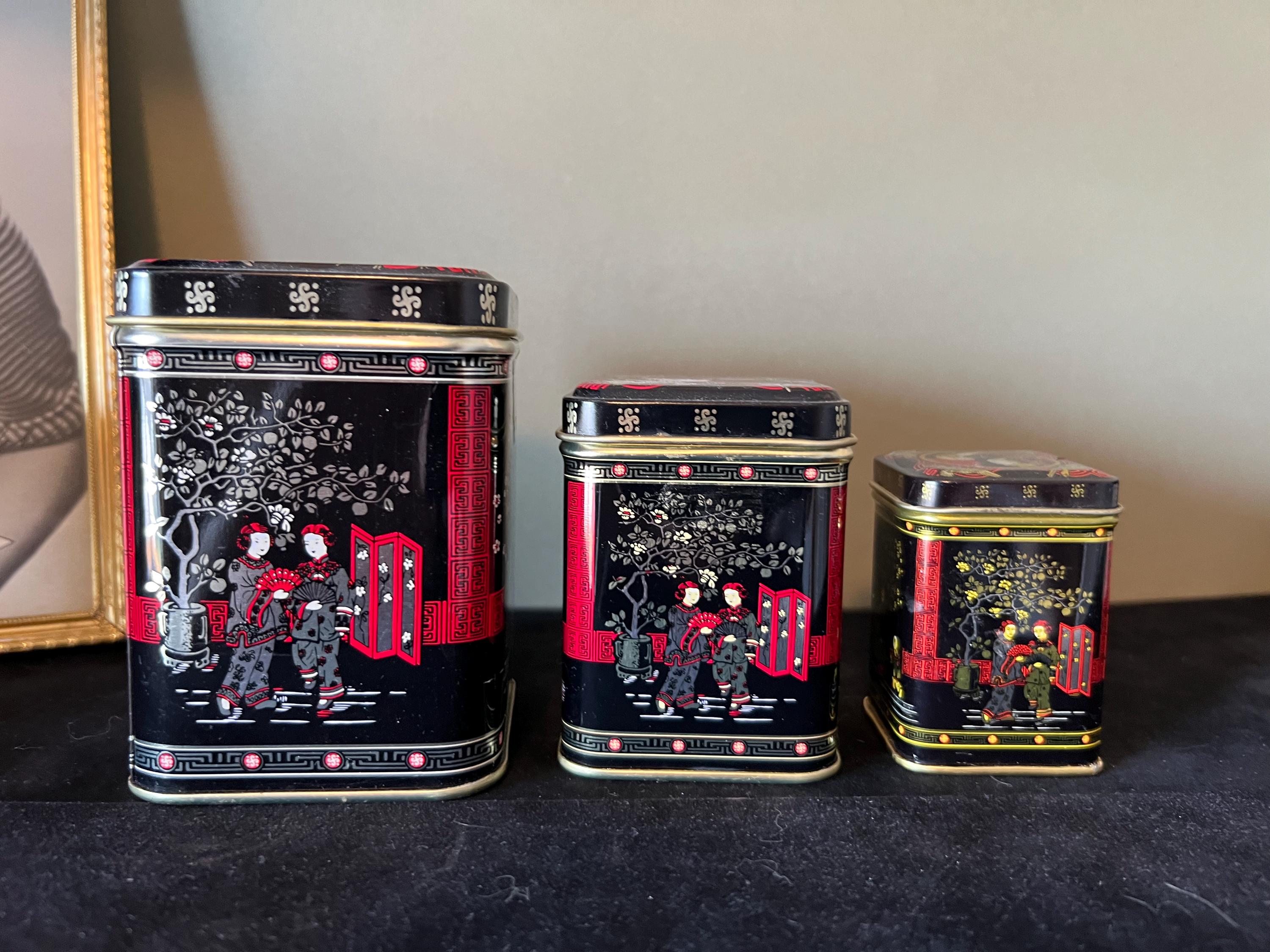Vintage Set Nesting Tea Tins Chinese Tea Tin Chinoiserie - Etsy