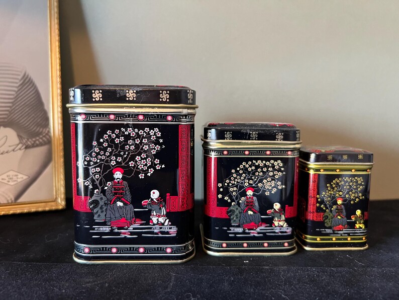 Vintage Set Nesting Tea Tins Chinese Tea Tin Chinoiserie - Etsy
