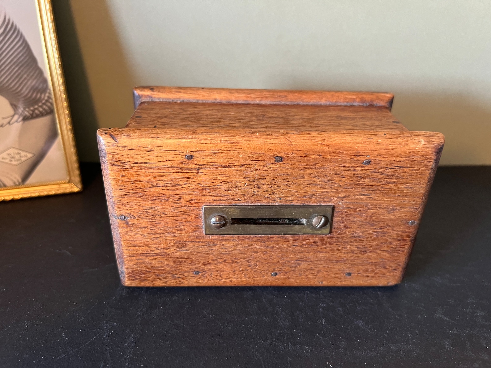 Antique Small Wooden Donation Box With Brass Slot Church Collection Box ...