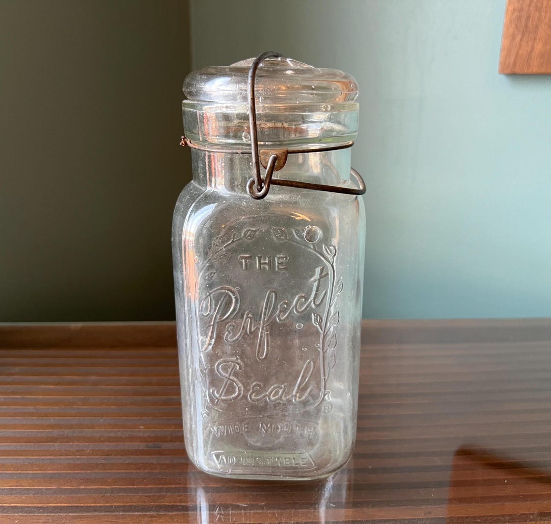Antique 'the Perfect Seal' Square Jar With Lid and Vines Logo - One ...