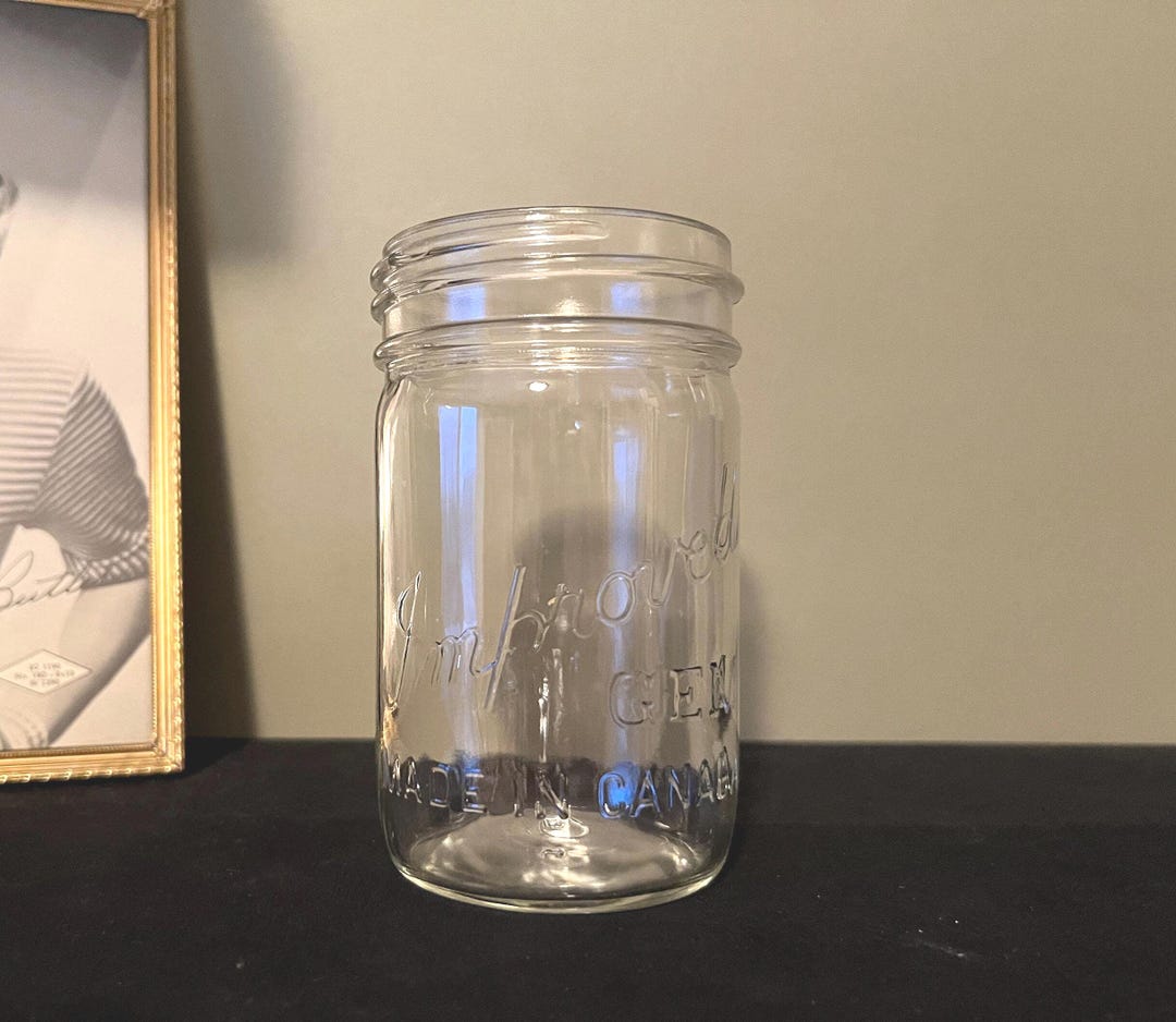 Vintage Improved Gem Tall Skinny Pint Size Canning Jar With Glass Lid ...