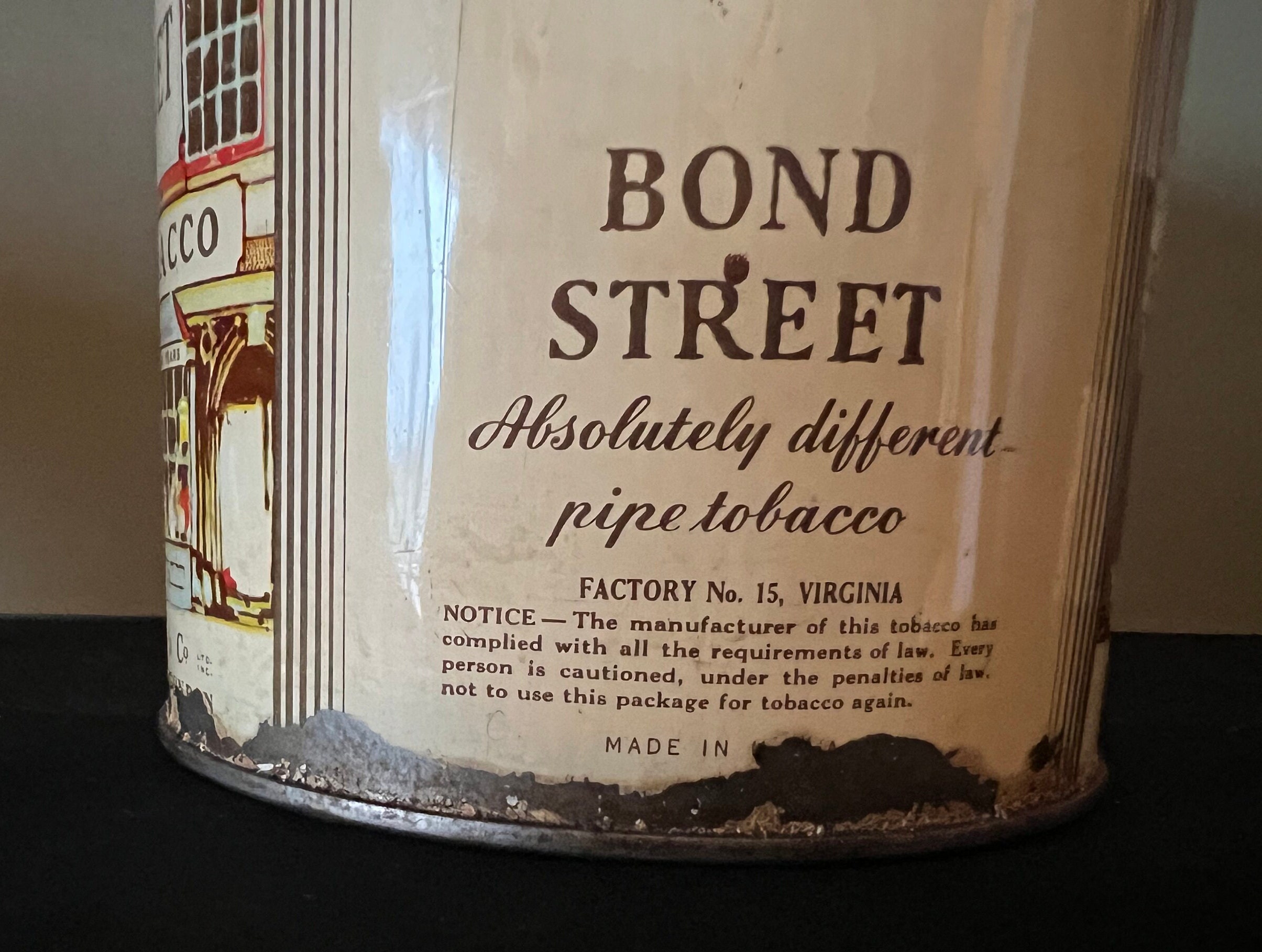 Vintage Bond Street Pipe Tobacco Tin Phillip Morris Virginia Tobacco ...