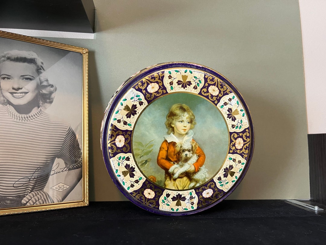 Vintage Purple Floral Peek Frean Tin - Boy and Puppy Biscuit Tin ...