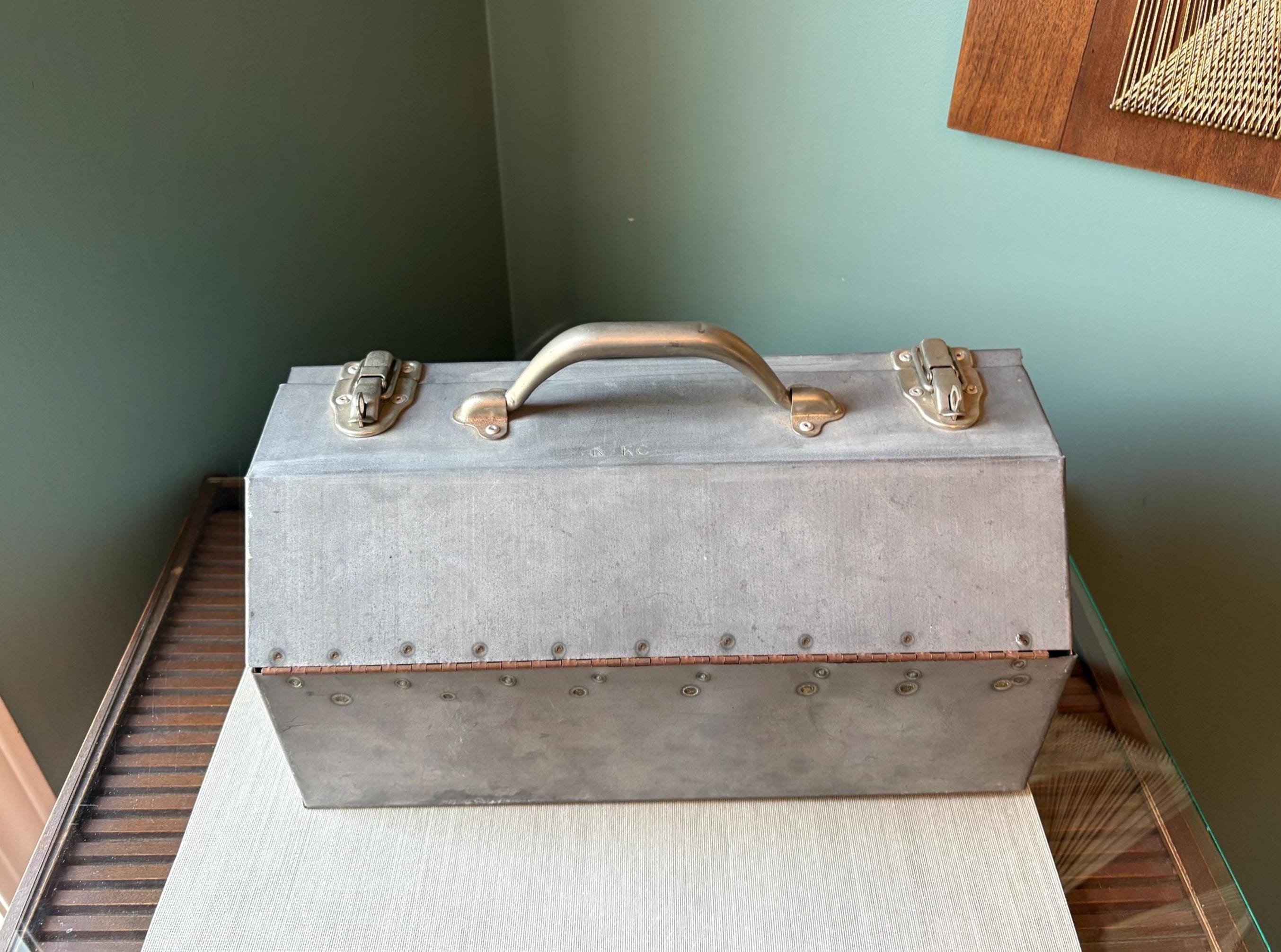 Vintage Metal Tool Box Bare Metal Unpainted Galvanized Split Top ...