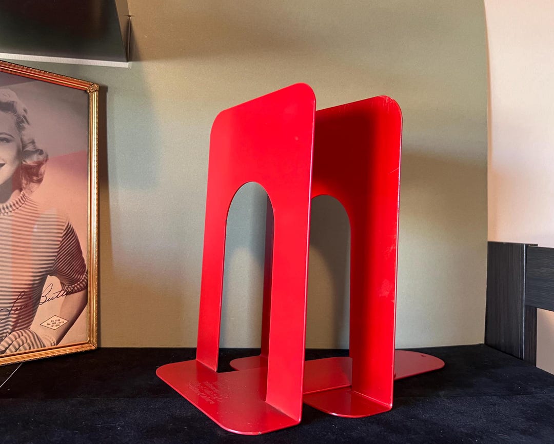 Vintage Red Metal Bookends by Brodart Library Bookends Retro Industrial ...