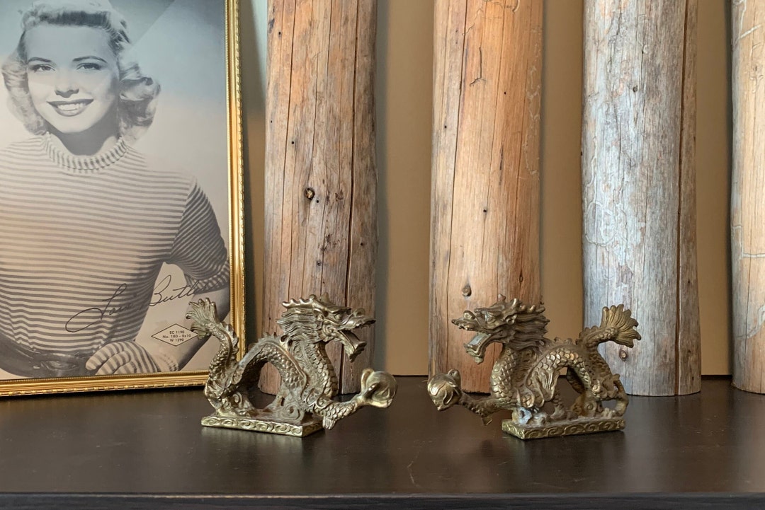 Set of Small Vintage Solid Bronze Dragons Holding Orbs - Etsy