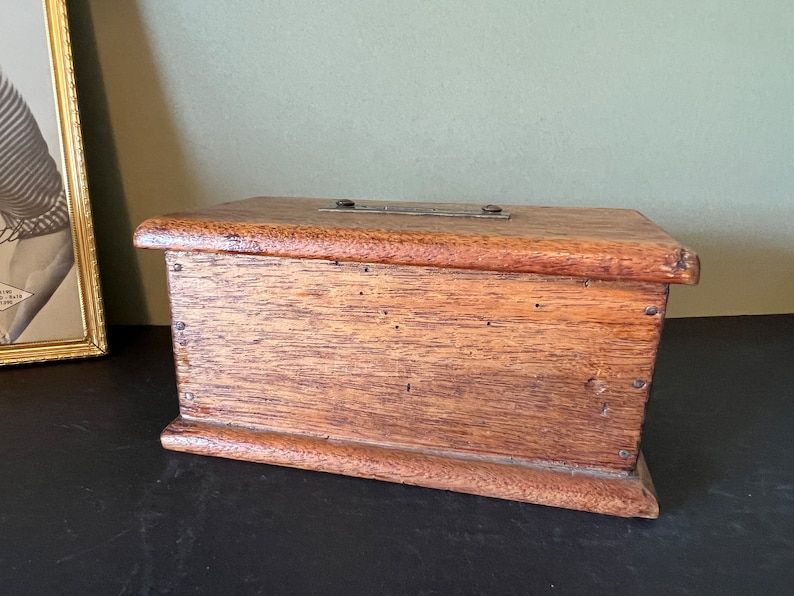Antique Small Wooden Donation Box With Brass Slot Church Collection Box ...