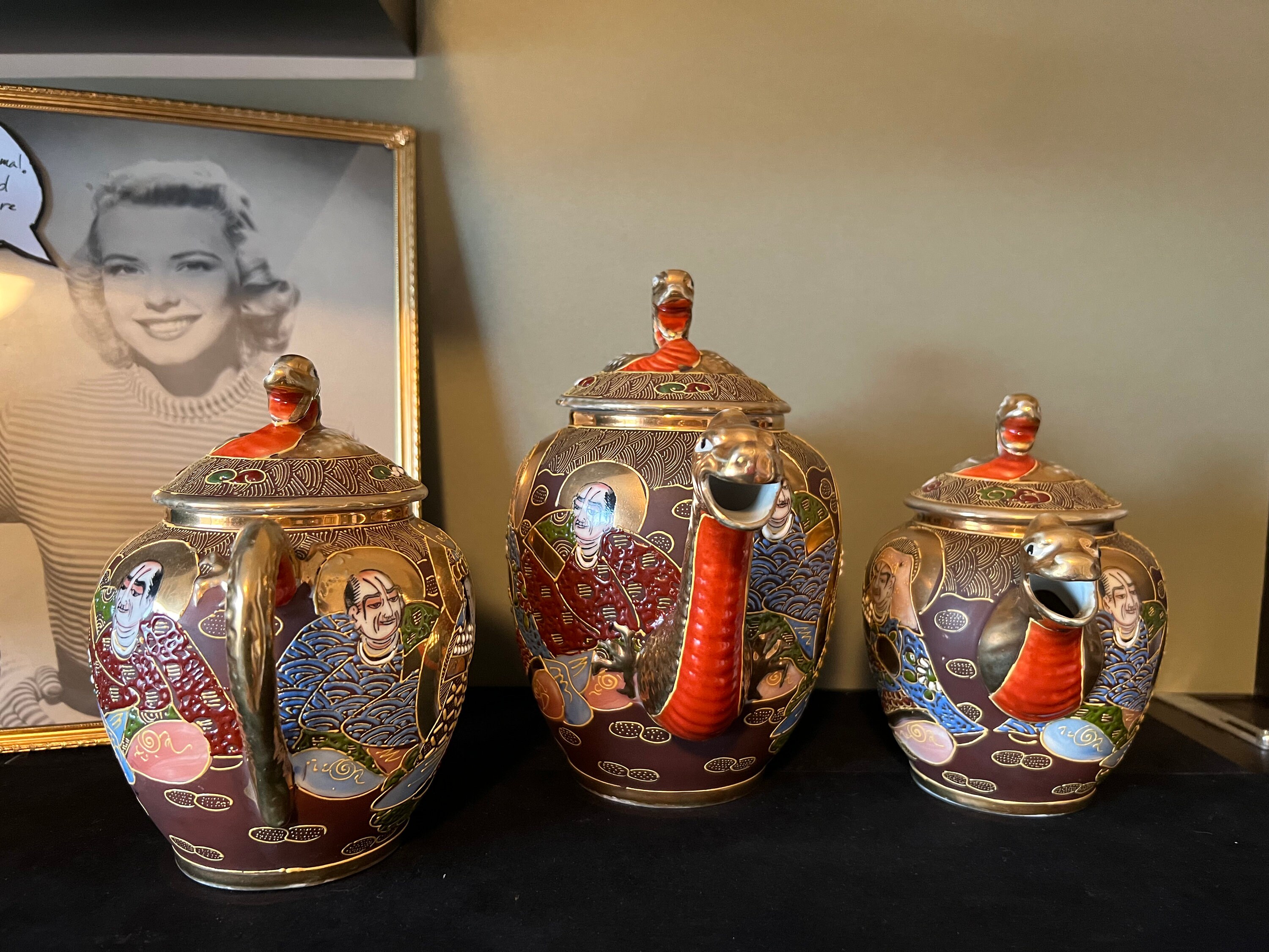 Vintage Satsuma Japanese Moriage Eggshell Porcelain Tea Set Dragon ...