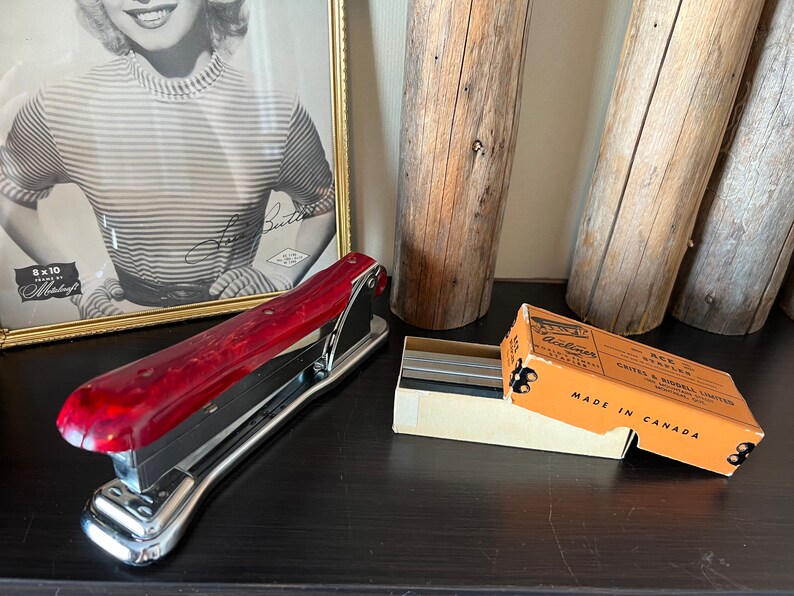 Vintage Chrome and Red Bakelite Aceliner Stapler 502 Art Deco Stapler ...