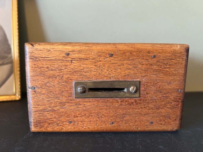 Antique Small Wooden Donation Box With Brass Slot Church Collection Box ...