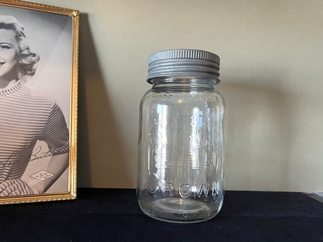 Vintage 1959 Crown Jar Canning Jar - One Quart Litre Mason Jar - Retro ...